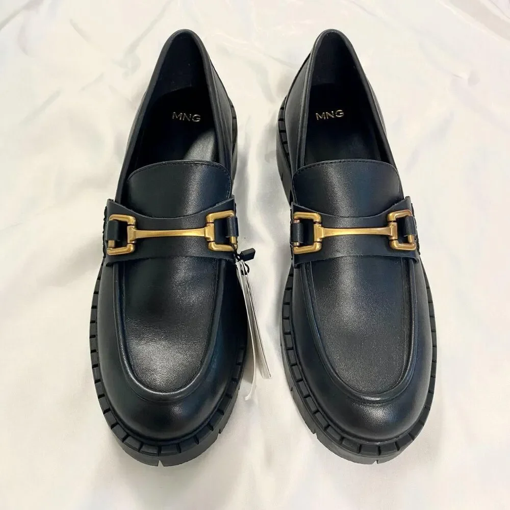 Mango | Shoes | Nwt Mango Black Leather Chain Platform Chunky Oxford ...
